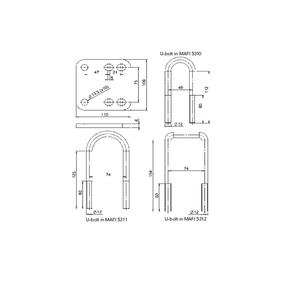 MAFI 5310 Joint Plate Kit - For joining 25-35mm dia tubes to 50x50 ...